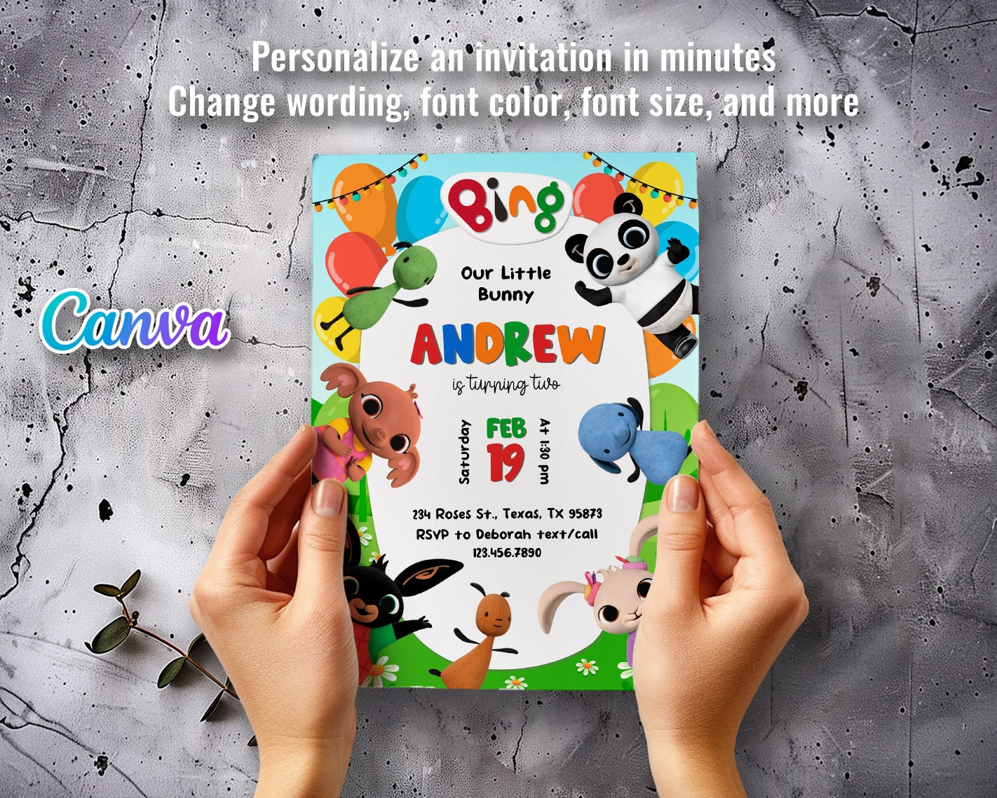 Bing Birthday Invitation, Bunny Printable Invitation, Party Invite ...