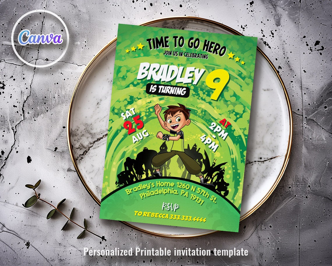 Ben 10 Birthday Invitation, Ben Ten Printable Invitation, Ben10 Party ...