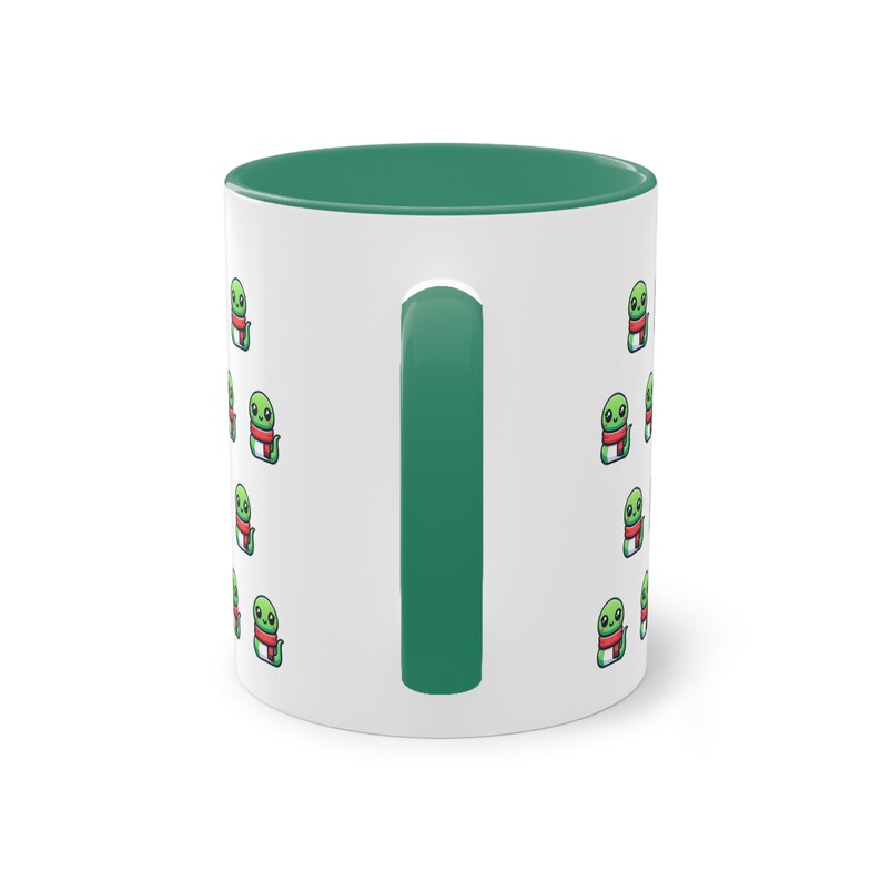 Cute Snake Design Mug: Dark Green Interior, Adorable Scarf-wearing ...