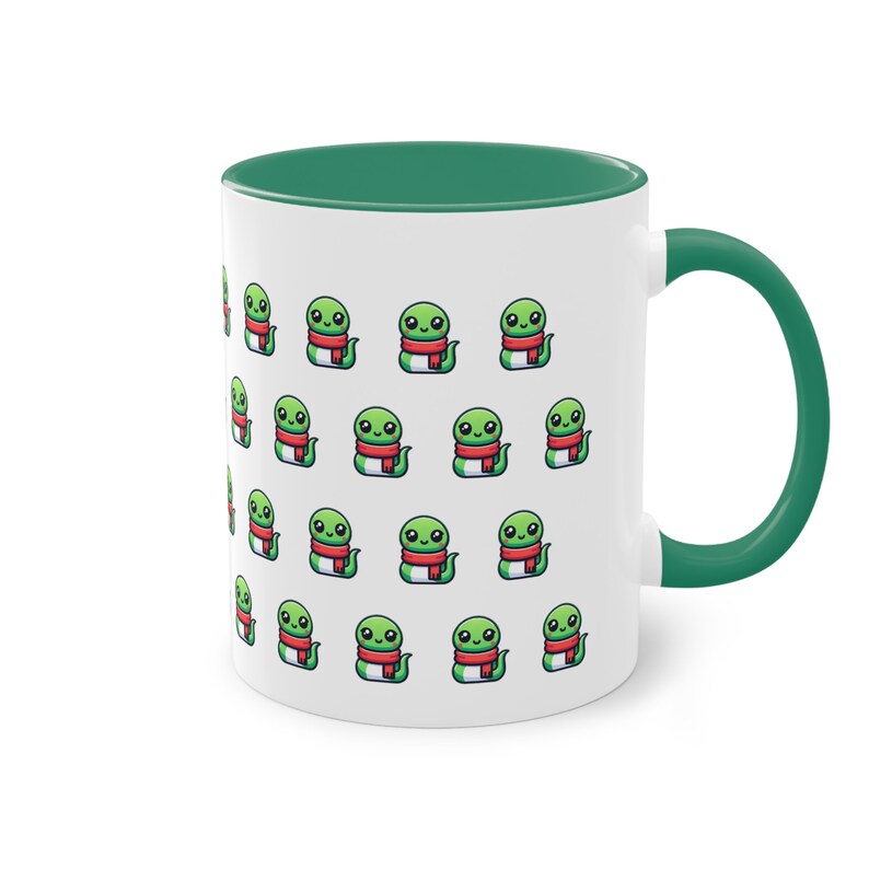 Cute Snake Design Mug: Dark Green Interior, Adorable Scarf-wearing ...