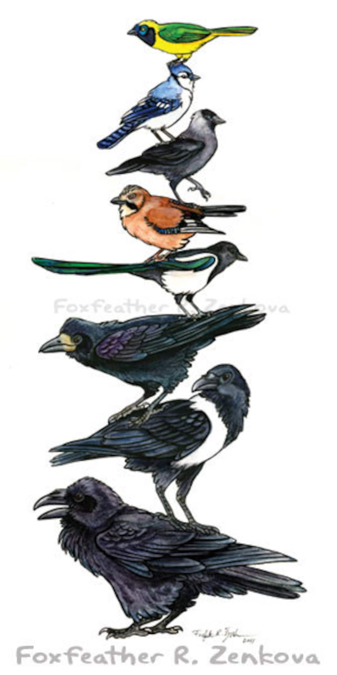 Corvid Stack Painting Print - Wall Art, Bird Stack, Crow, Raven, Magpie ...