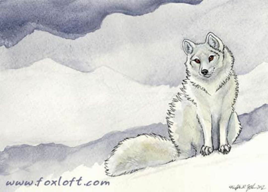 Ice Flower - Arctic Fox Painting Print - Watercolor Totem Foxes Wall ...
