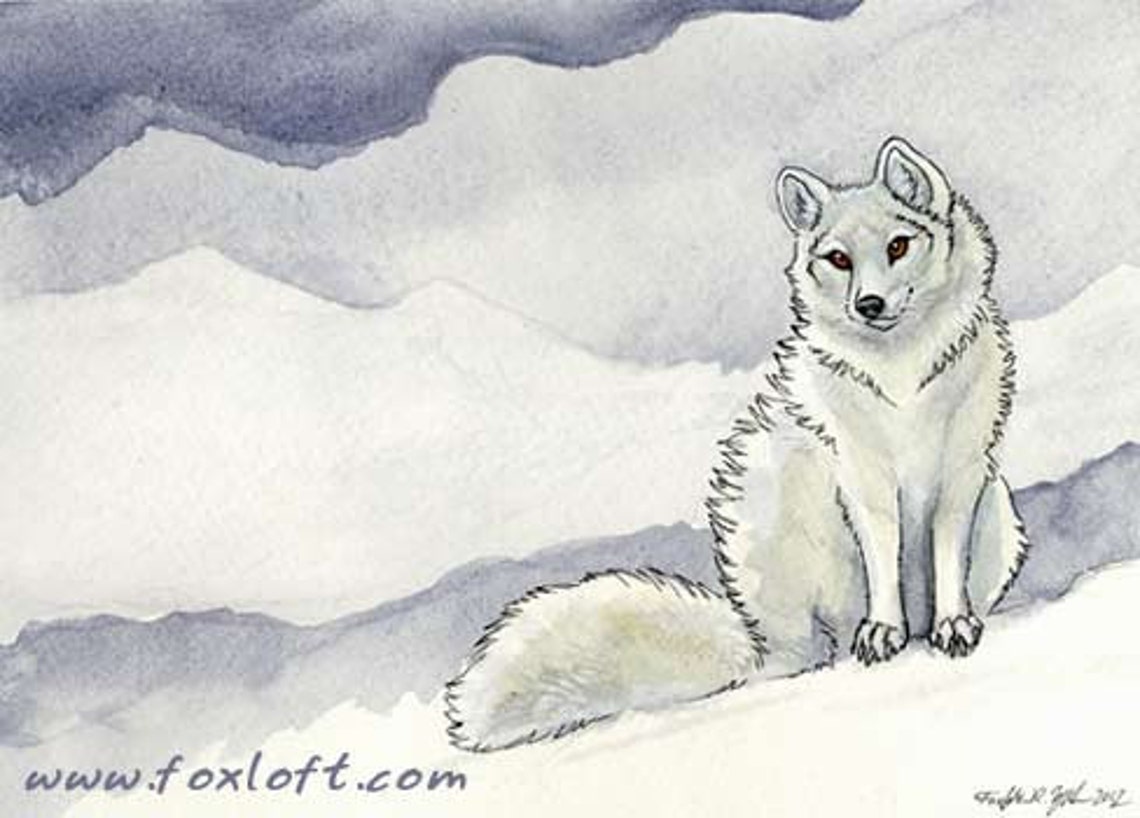 Ice Flower Arctic Fox Painting Print Watercolor Totem - Etsy
