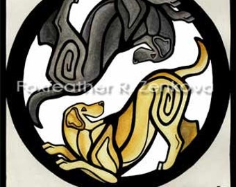 Yin Yang Wolves Painting Print Wall Art Giclee Totem - Etsy