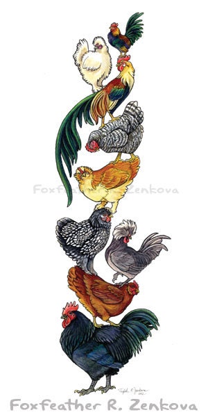 Chicken Stack Painting Print - Wall Art, Bird Stack, Rooster, Hen ...