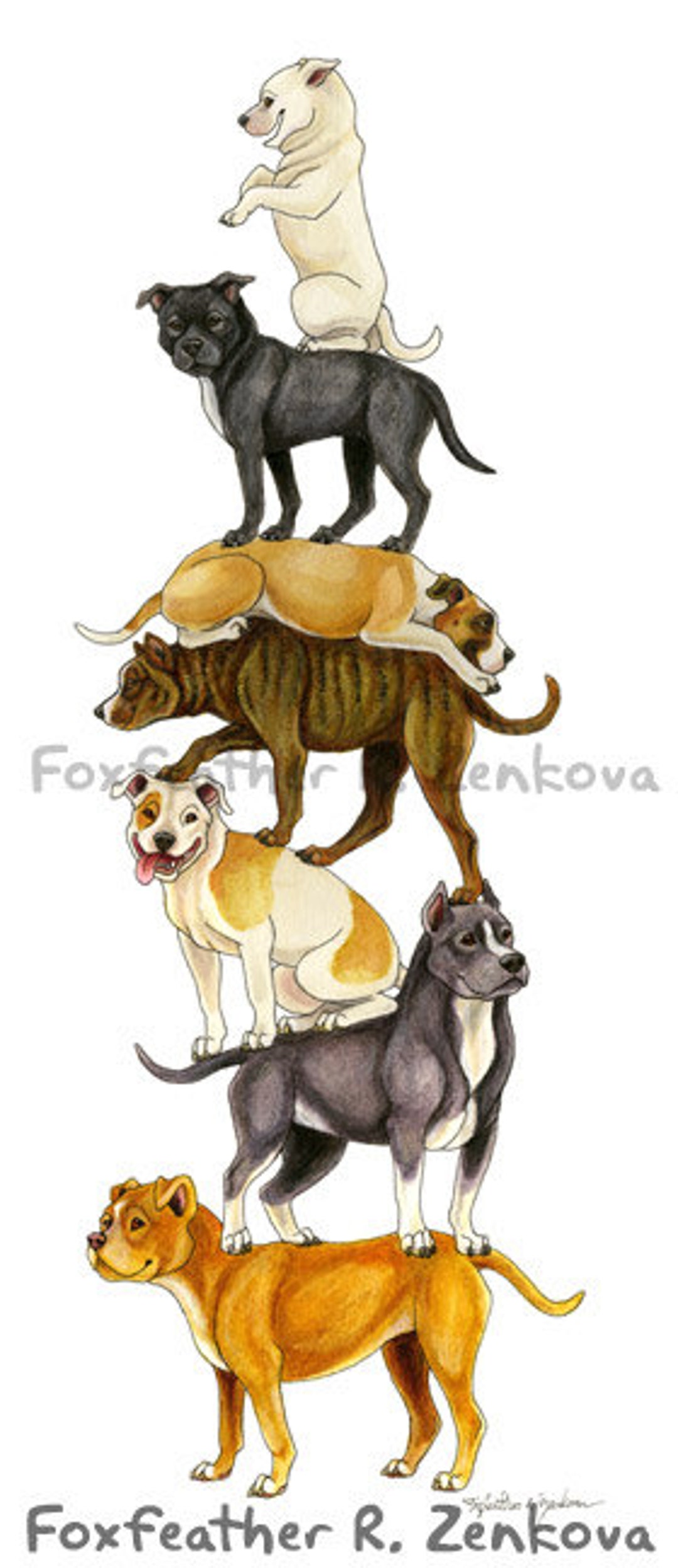 Pit Bull Art Stack Painting Print - Wall Art, Animal Stack, Totem ...