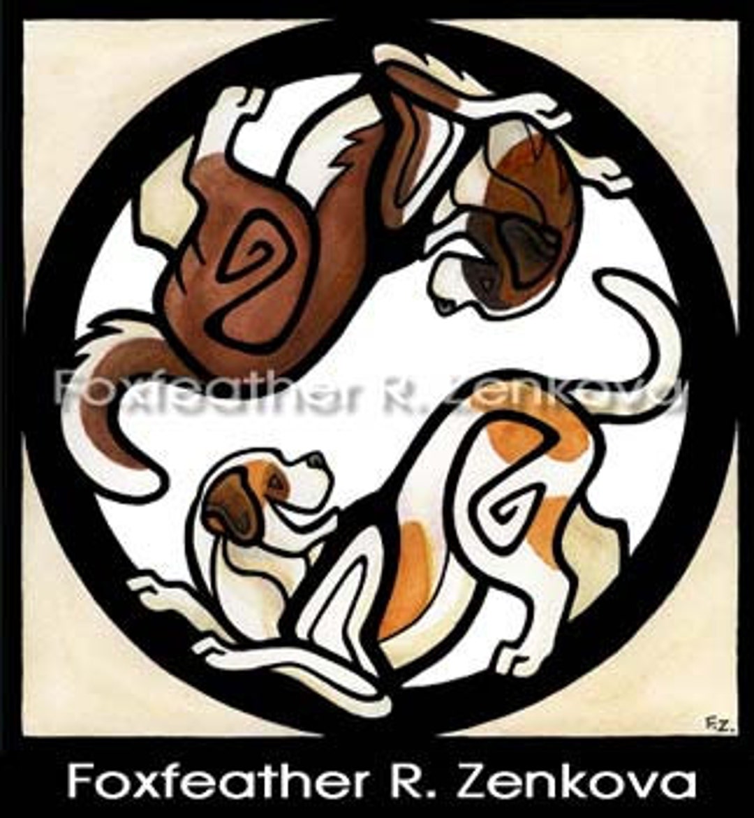 Yin Yang Saint Bernard Art Painting Print - Wall Art, Giclee, Totem ...