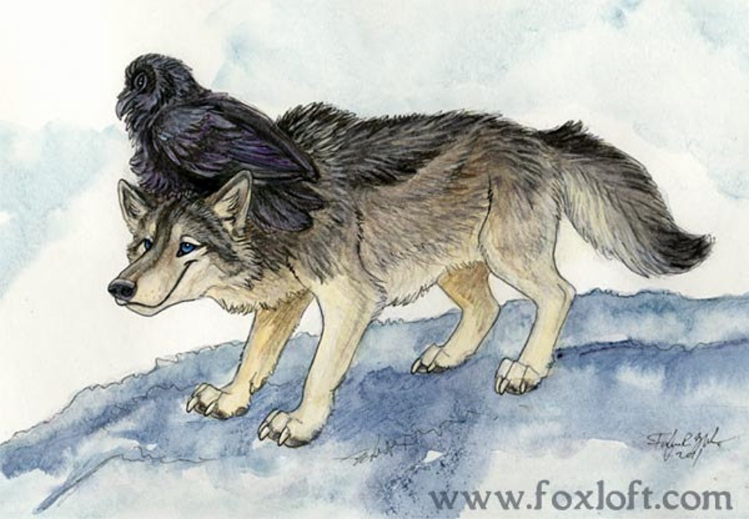 Wolf Feathers Painting Print - Kindred Spirit Raven Watercolor Totem ...
