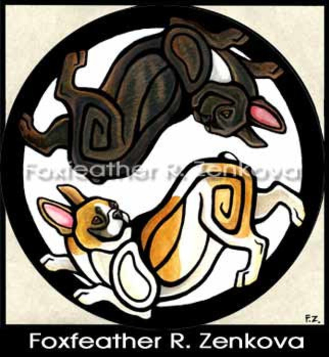 Yin Yang French Bulldog Art Painting Print - Wall Art, Giclee, Totem ...