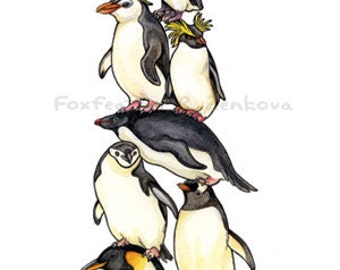 Hornbill Stack Painting Print Wall Art Bird Stack Totem | Etsy