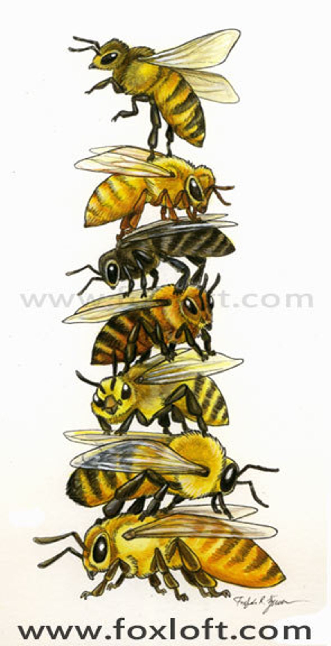 Bee Stack Art Painting Print Wall Art Totem Pole Honey Bee - Etsy