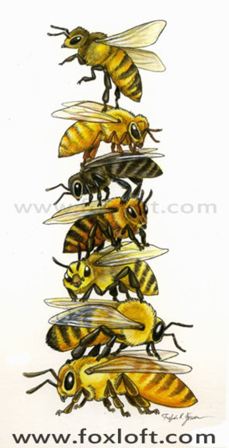 Bee Stack Art Painting Print - Wall Art, Totem Pole, Honey Bee Art, Bee ...