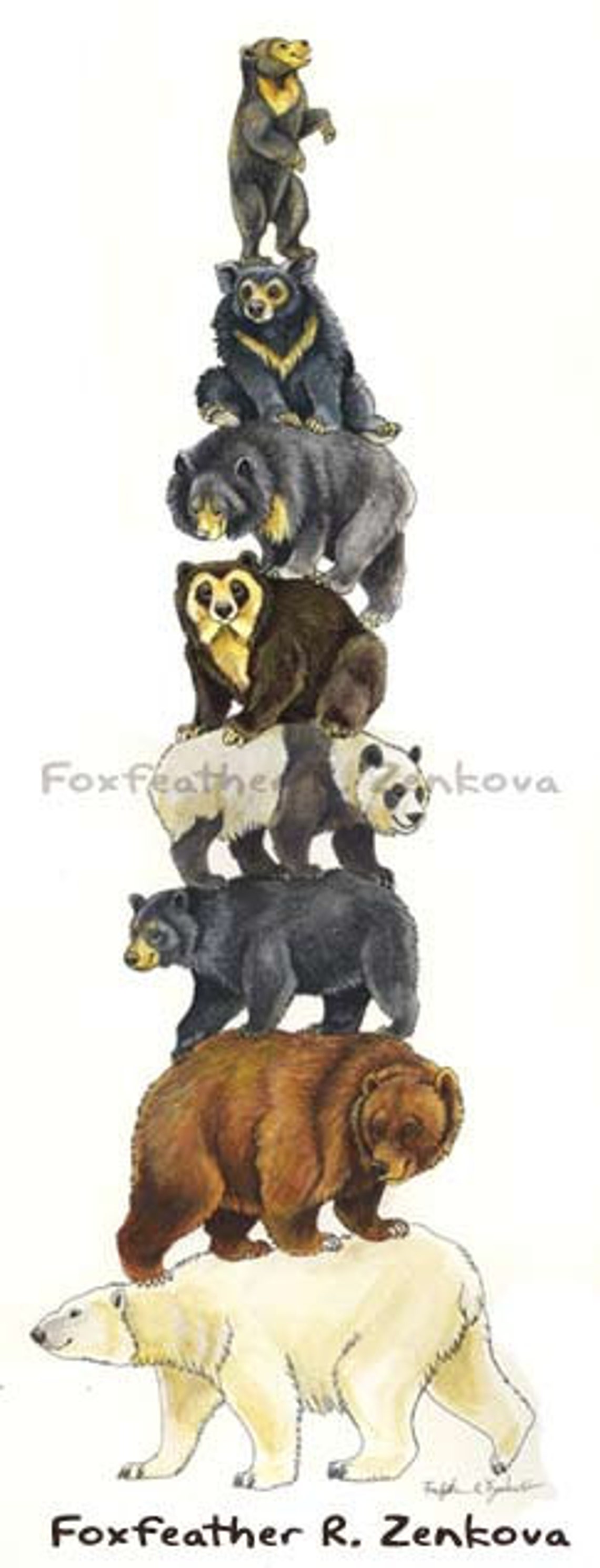 Bear Stack Painting Print - Wall Art, Animal Stack, Totem Pole, Polar ...