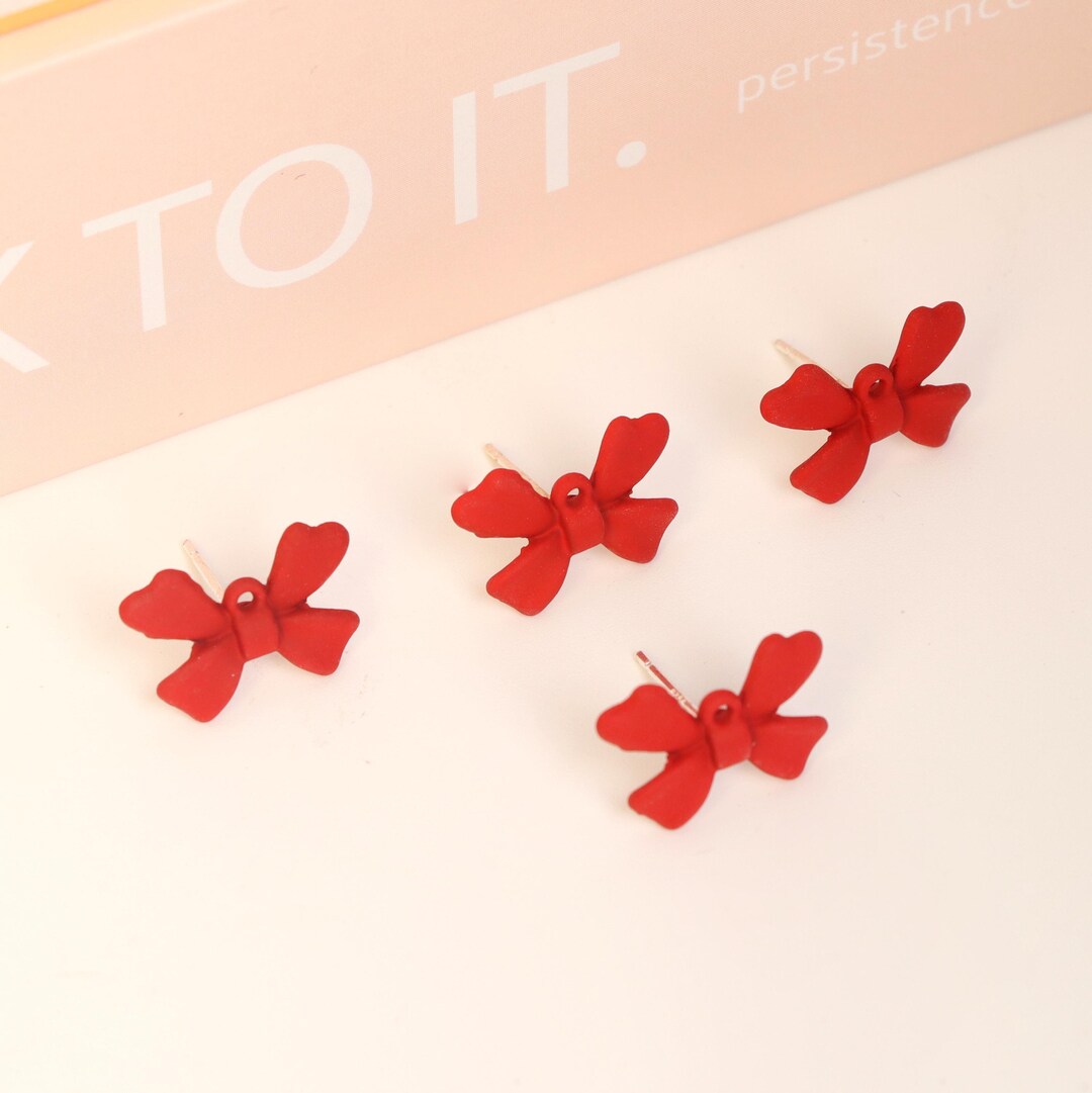 4PCS Red Elegant Bowknot Earring Posts Topper,red Bowknot Earring ...
