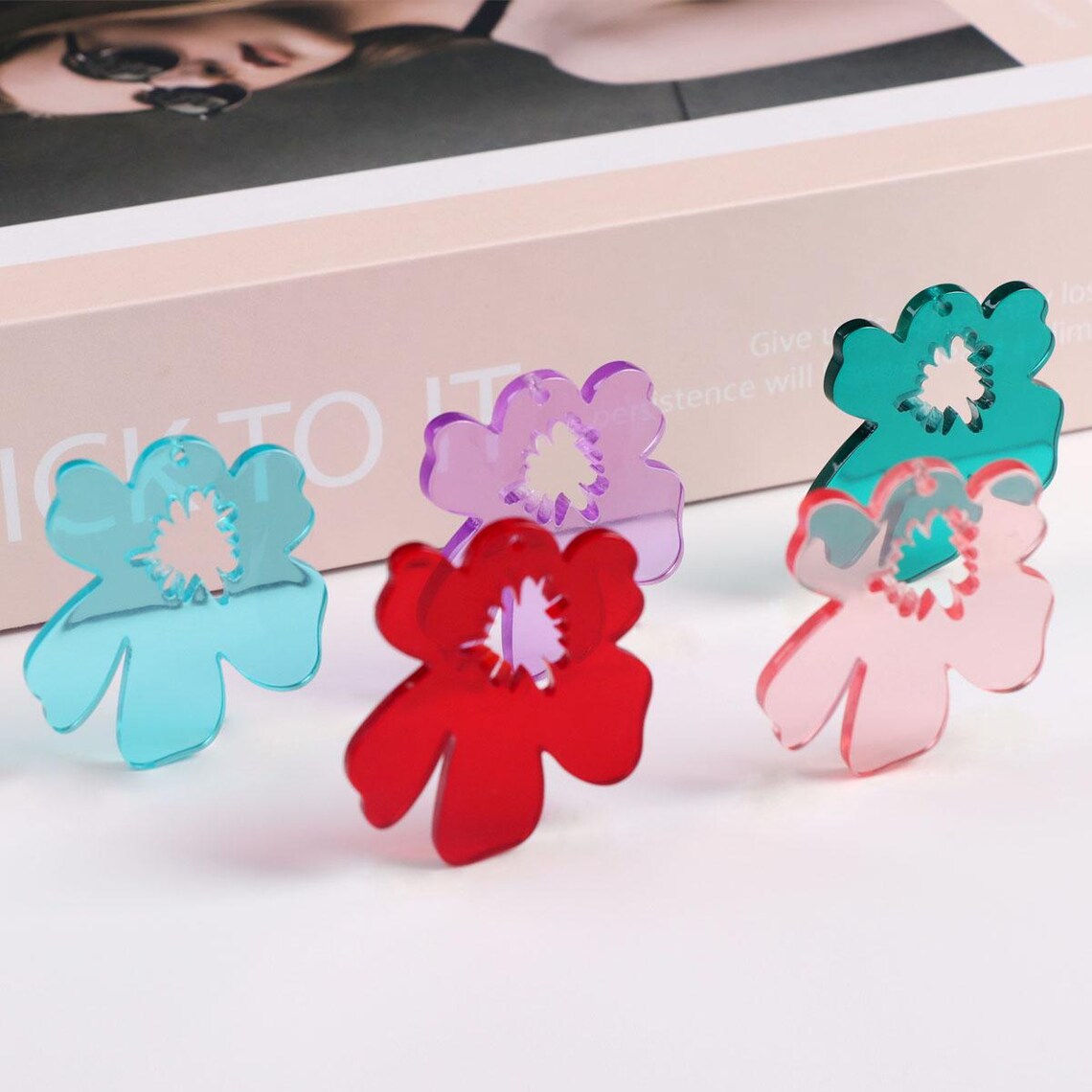 Acrylic Splash Flower Kits , Colorful Earring Blanks Cutout , Dangle ...