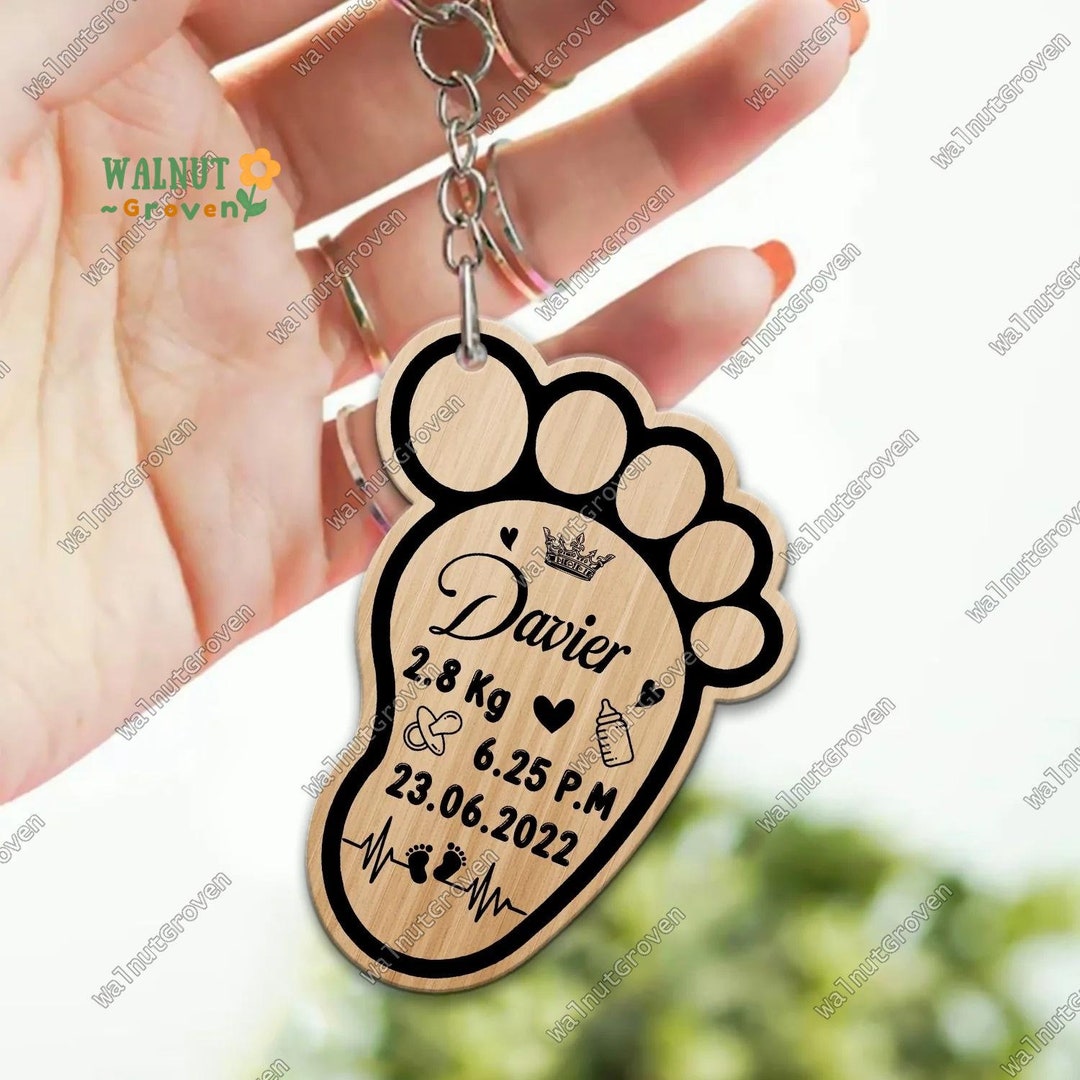 Personalized New Baby Foot Wooden Keychain, Custom Wooden Keychain, New ...