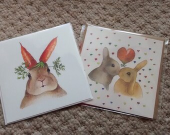 Rabbit wedding card or engagement card rabbits in love | Etsy