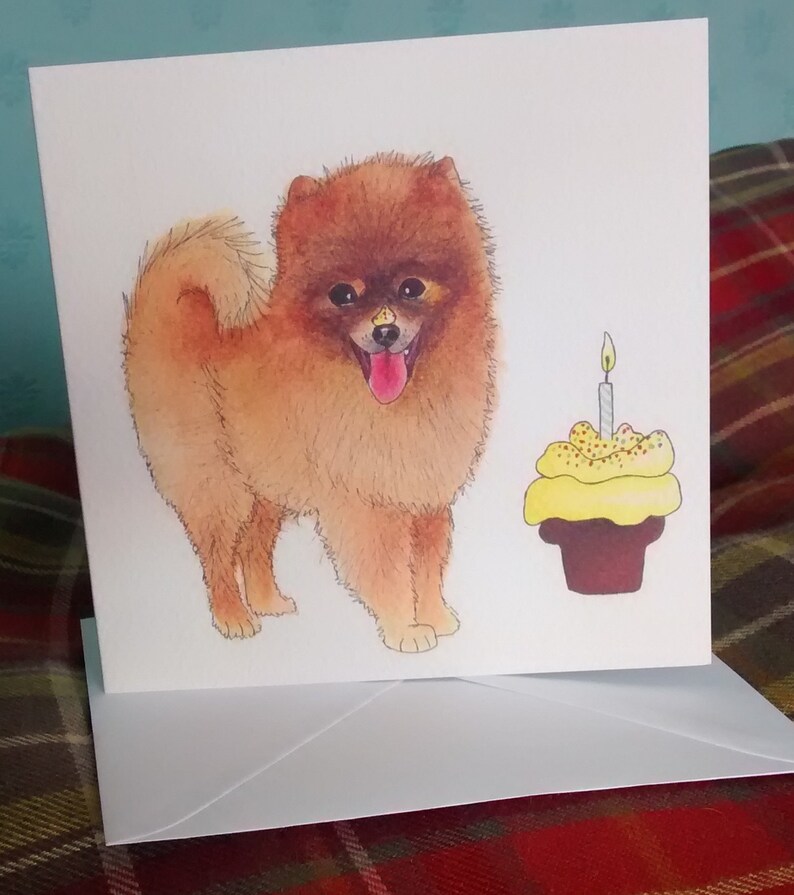 Pomeranian Greeting Card With Birthday Cake - Etsy