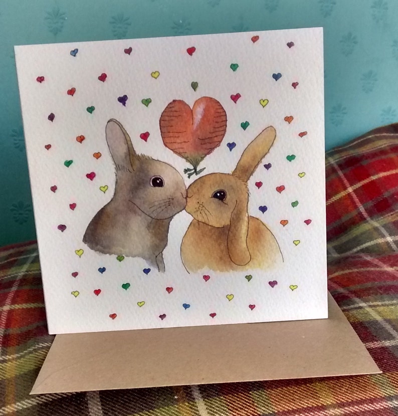 Rabbit Wedding Card or Engagement Card, Rabbits in Love - Etsy