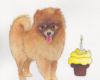 Pomeranian Birthday Card, Happy Birthday Party Hat and Balloons ...