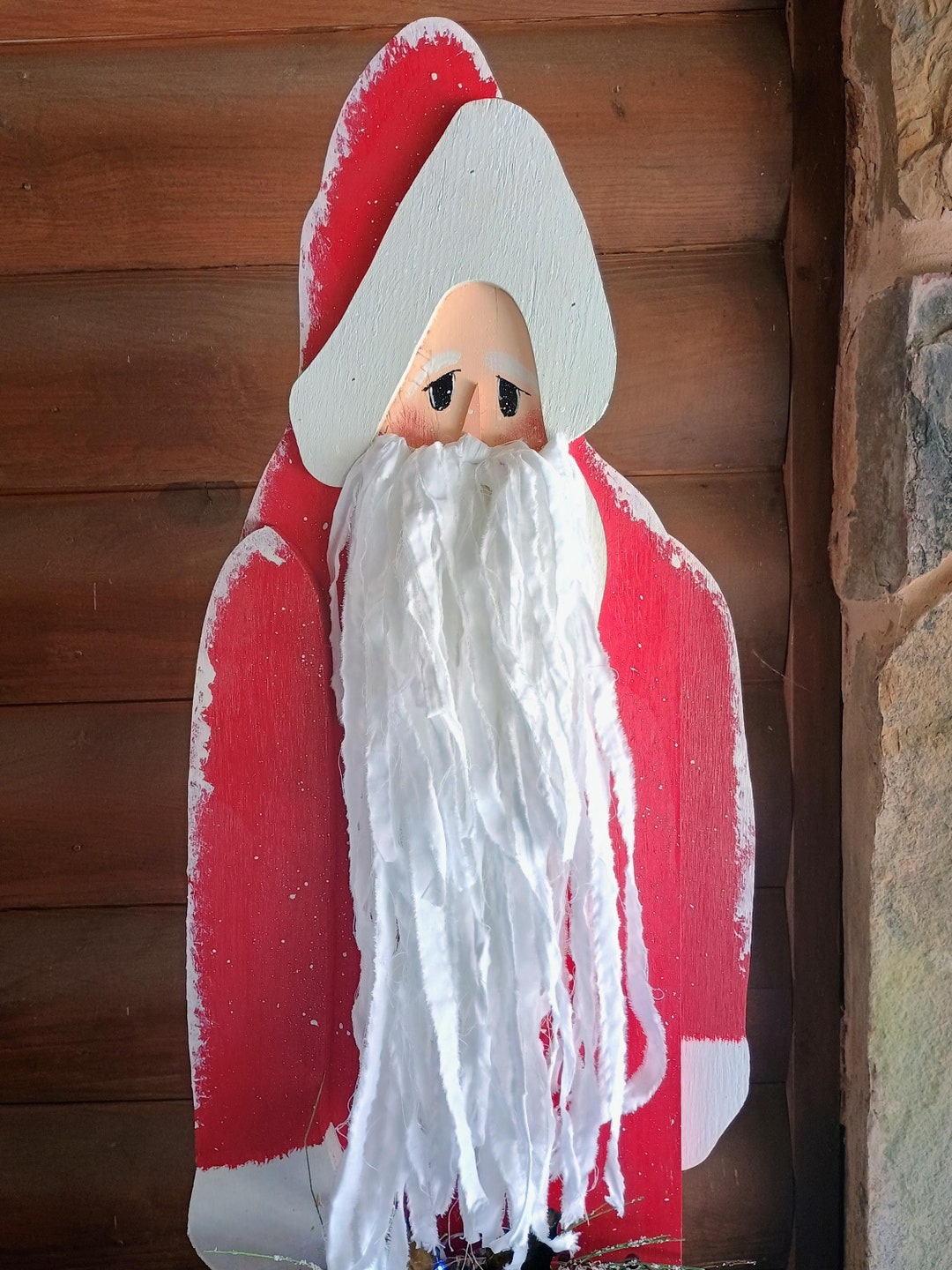 Wood Santa Claus for Porch, Fireplace Hearth, Entry Way Handcrafted ...