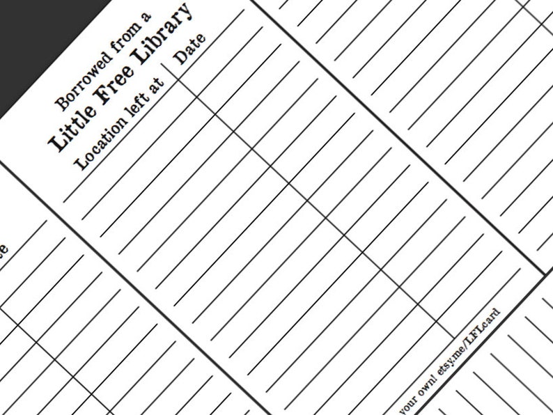Printable Little Free Library Cards Pocket Date Due Slip | Etsy