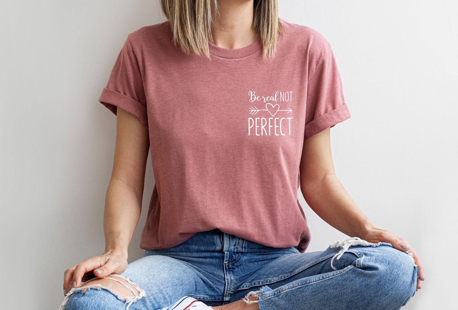Be Real Not Perfect Pocket Tshirt, Positive Quotes Minimalist Shirt ...