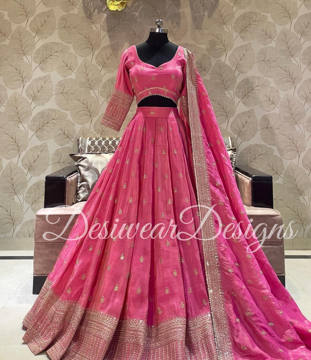 Custom Made Rani Pink Pure Tissue Silk Indian Wedding Dress for Women ...