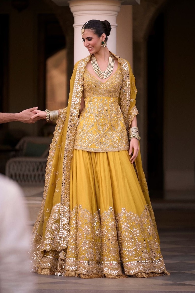 Made to Measure Yellow Heavy Embroidered Sharara Garara Women's Suit ...