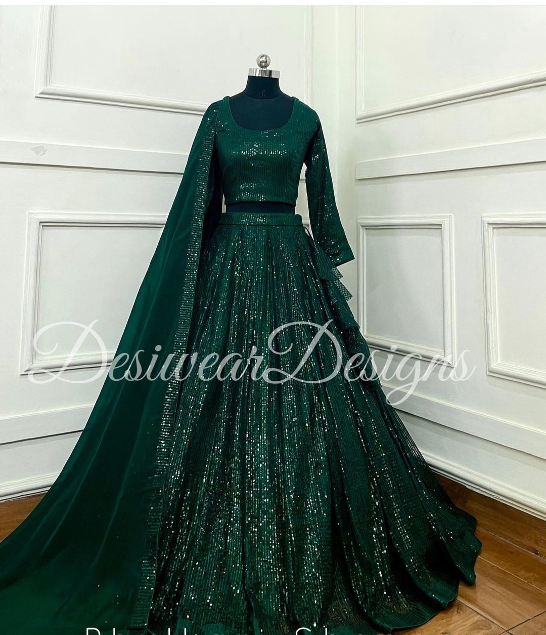 Made to Measure Green Sequin Color Lehenga Choli With Dupatta Indian ...