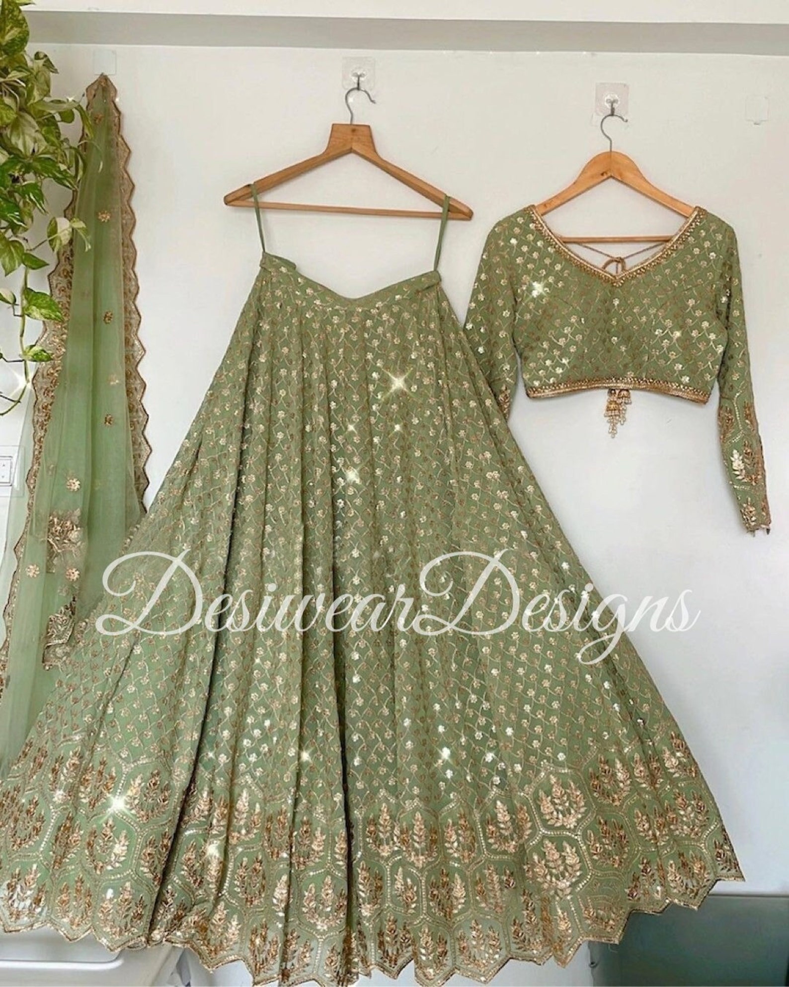 Sage Green Full Heavy Work Sequin Work Lehenga Choli for Women Indian ...