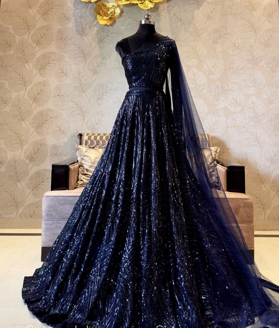 Made to Order Sequence Lehenga Navy Blue Shimmer Lengha Choli Usa Uk ...