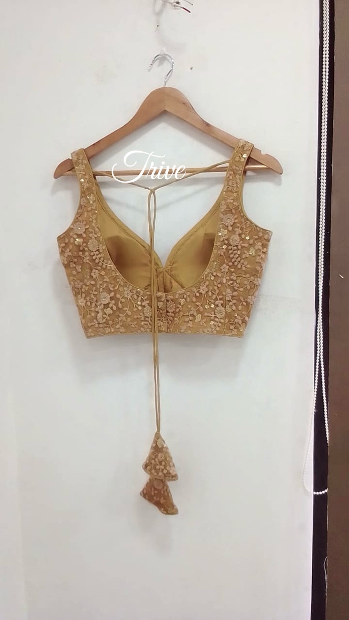 Gold Sequin Embroidered Saree Blouse, Indian Bridal Choli, Deep ...