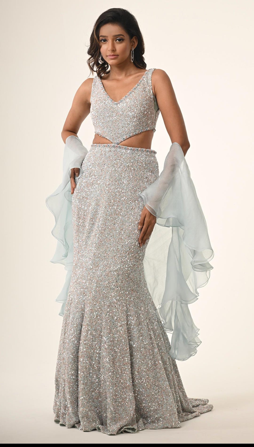 Made to Order Sabyasachi Silver Fish Cut Cutdana Pearl Work Lehenga ...