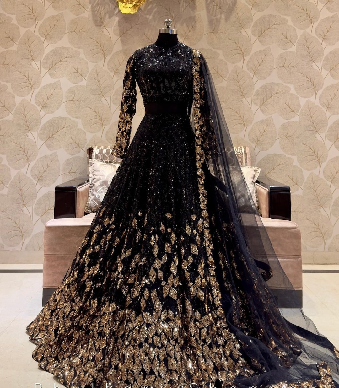 Sabyasachi Black Sequin Lehenga Choli Partywear Lehenga for Women ...