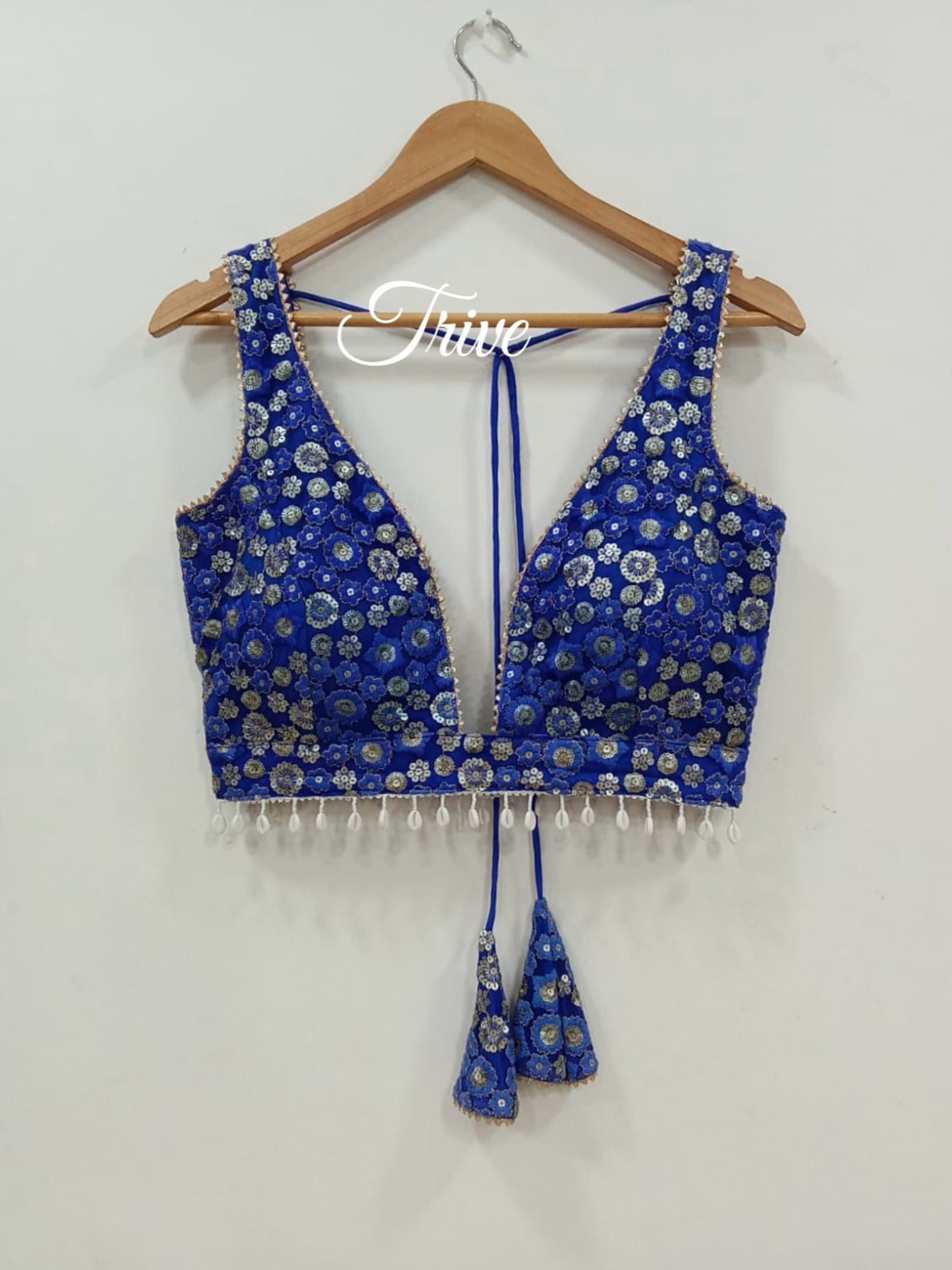 Made to Order Indian Embroidered Royal Blue Net Blouse Lehenga Blouse ...