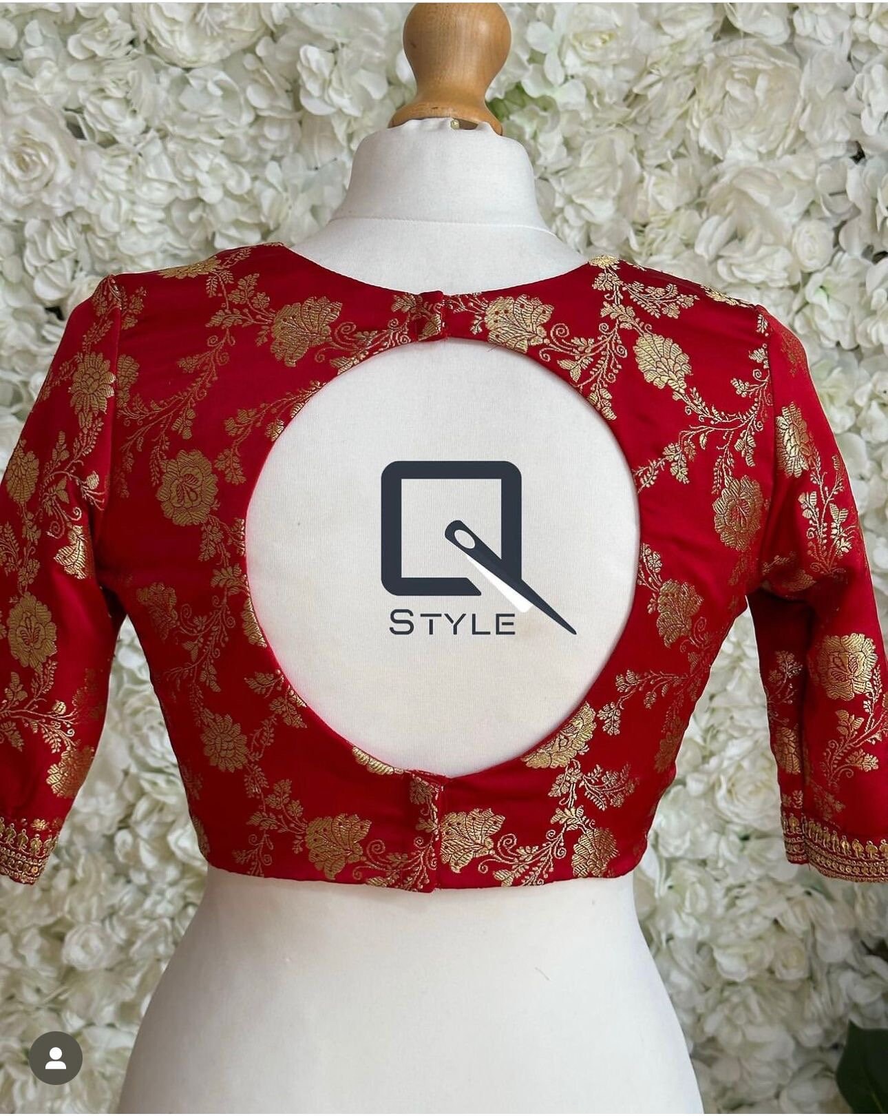 Made to Order Indian Red Elbow Sleeves Banarasi Brocade Silk Round Neck ...