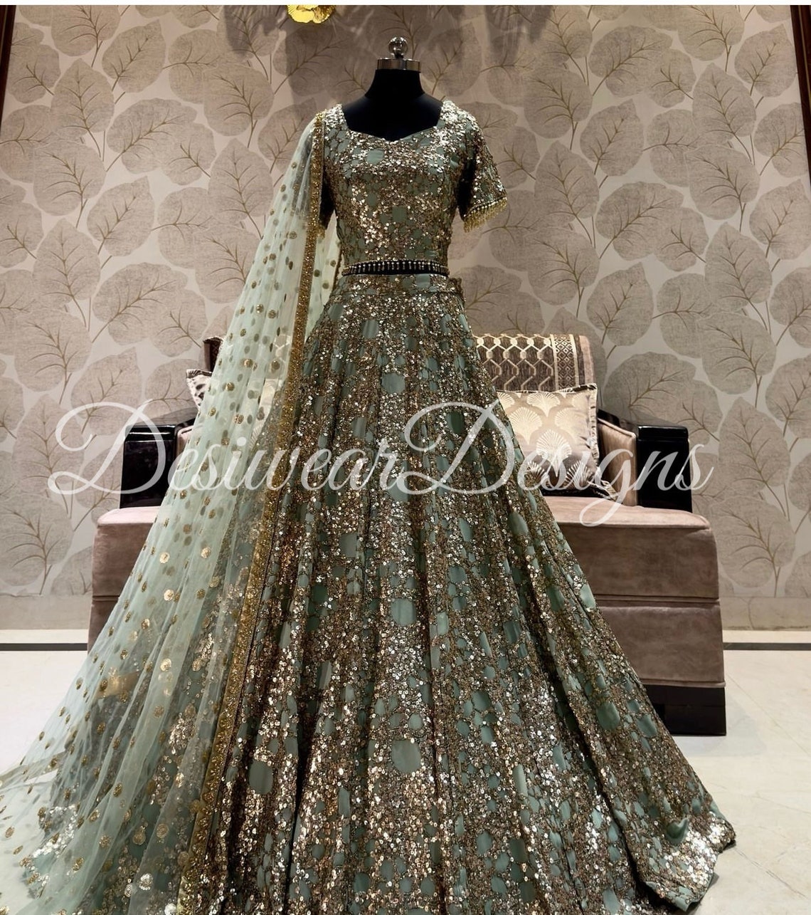 Green Full Heavy Work Sequin Work Lehenga Choli for Women Indian ...