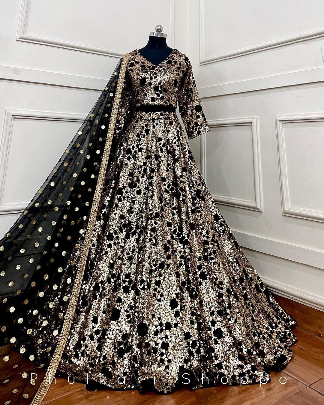 Sabyasachi Black Sequin Lehenga Choli Partywear Lehenga for Women ...