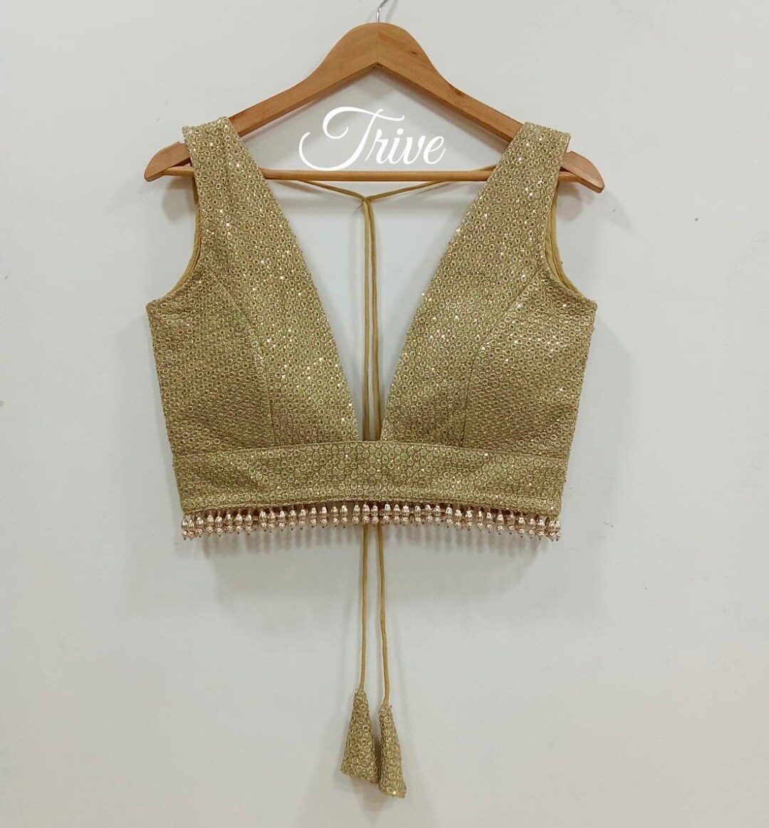 Made to Order Indian Embroidered Gold Georgette Blouse Lehenga Blouse ...