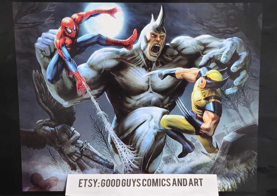 Spiderman & Wolverine Vs Rhino Comic Art Print Signed Guy Dorian Sr. - Etsy
