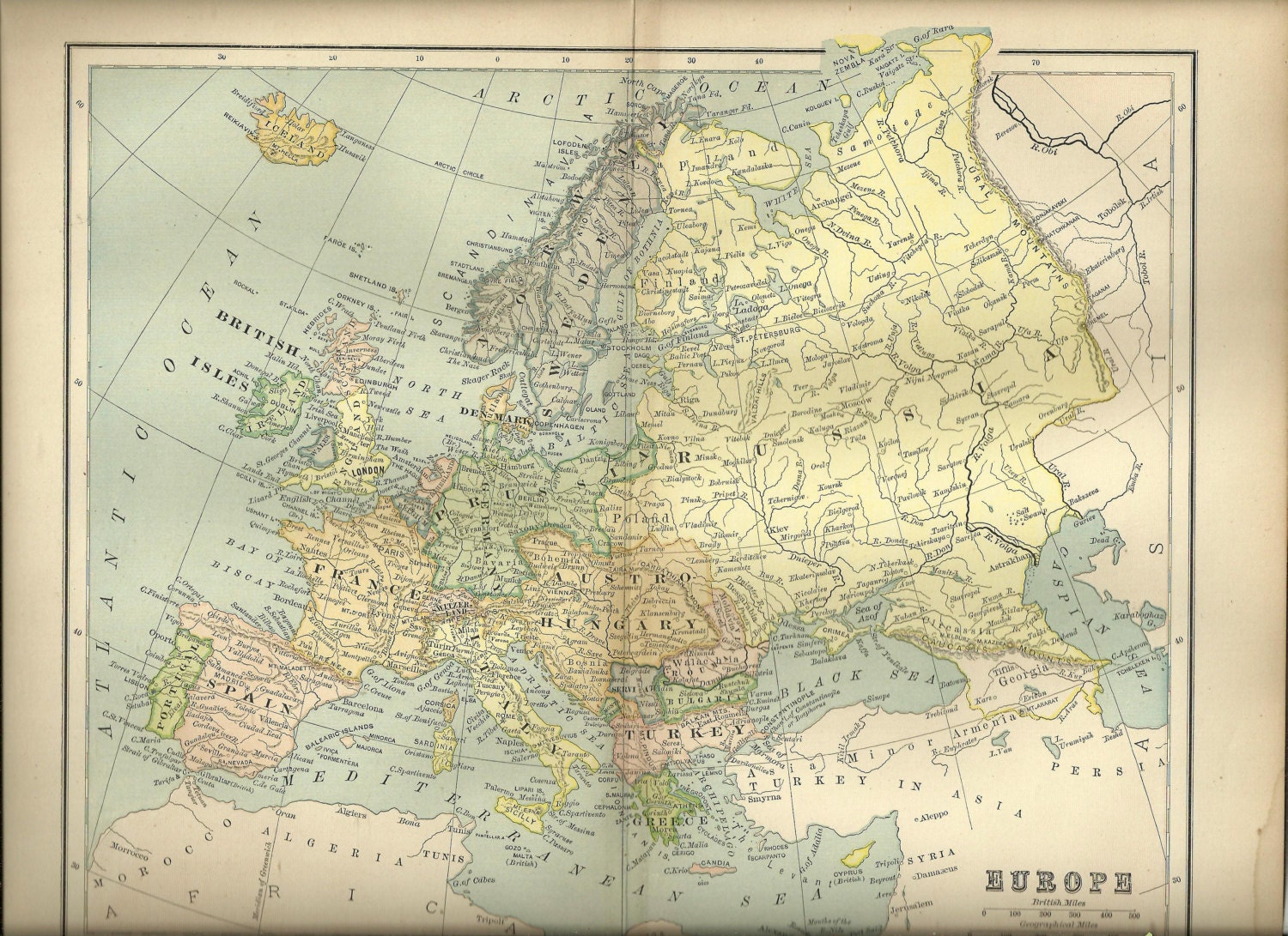 1893 Map of Europe From Reference Book Illustration Supply Art | Etsy ...