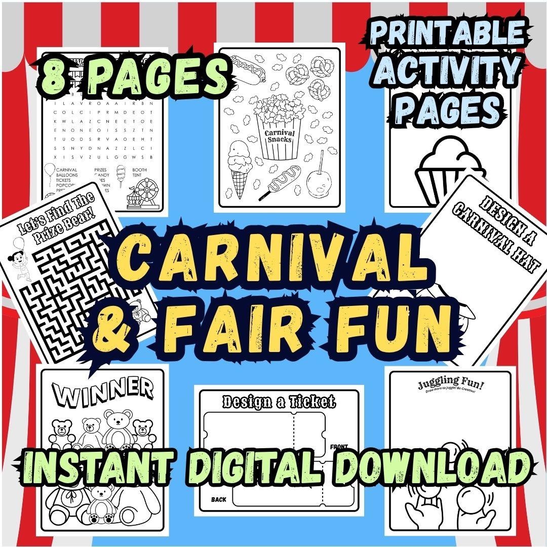 Carnival Activity Pages | Printable Maze, Word Search, Coloring (PDF ...