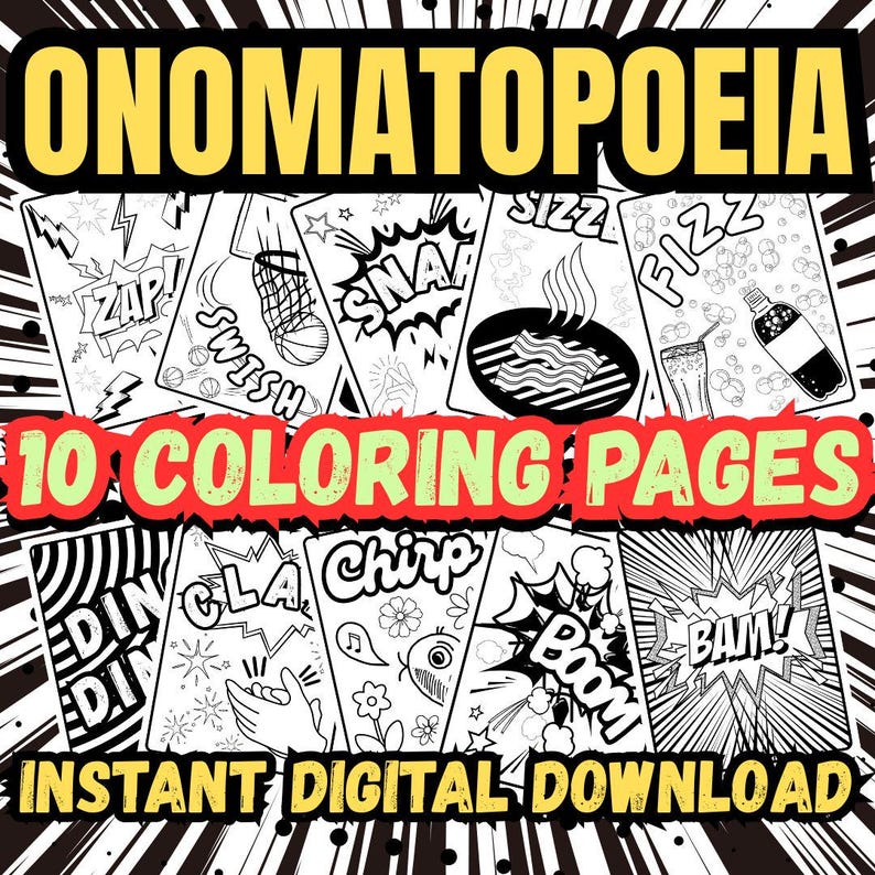 ONOMATOPOEIA Coloring Sheets Pages for Teachers and Fun Instant Digital ...
