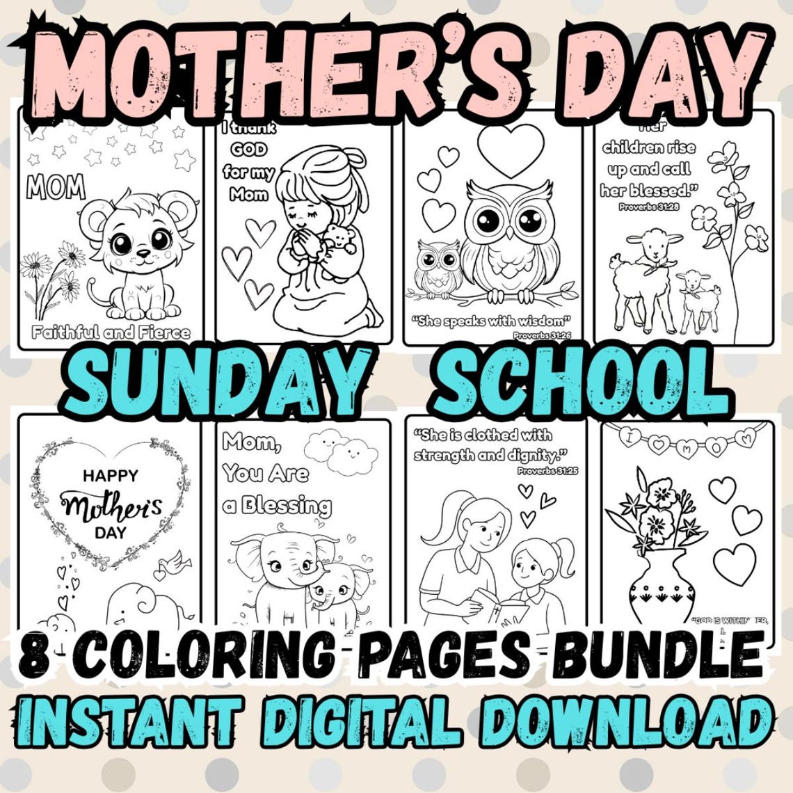 Mother's Day Gift SUNDAY SCHOOL Coloring Sheets Bundle Instant ...