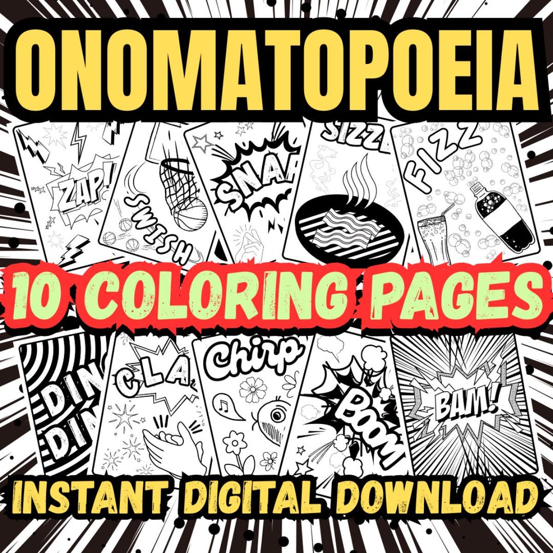 Onomatopoeia Coloring Pages, Fun Learning Bundle (PDF & PNG) - Etsy