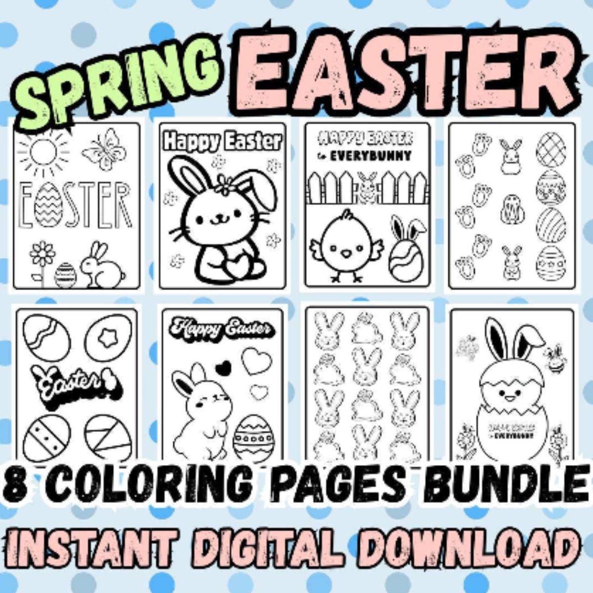 Easter Spring Coloring Pages for Kids, 8-page Bundle (digital Download ...
