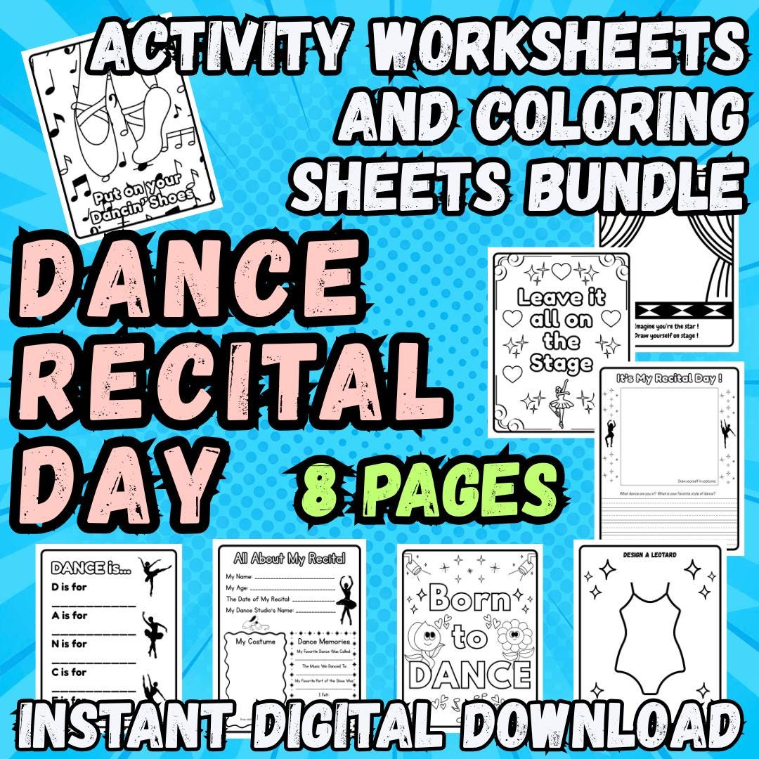 Dance Recital Activity and Coloring Sheets Pages Bundle Instant Digital ...