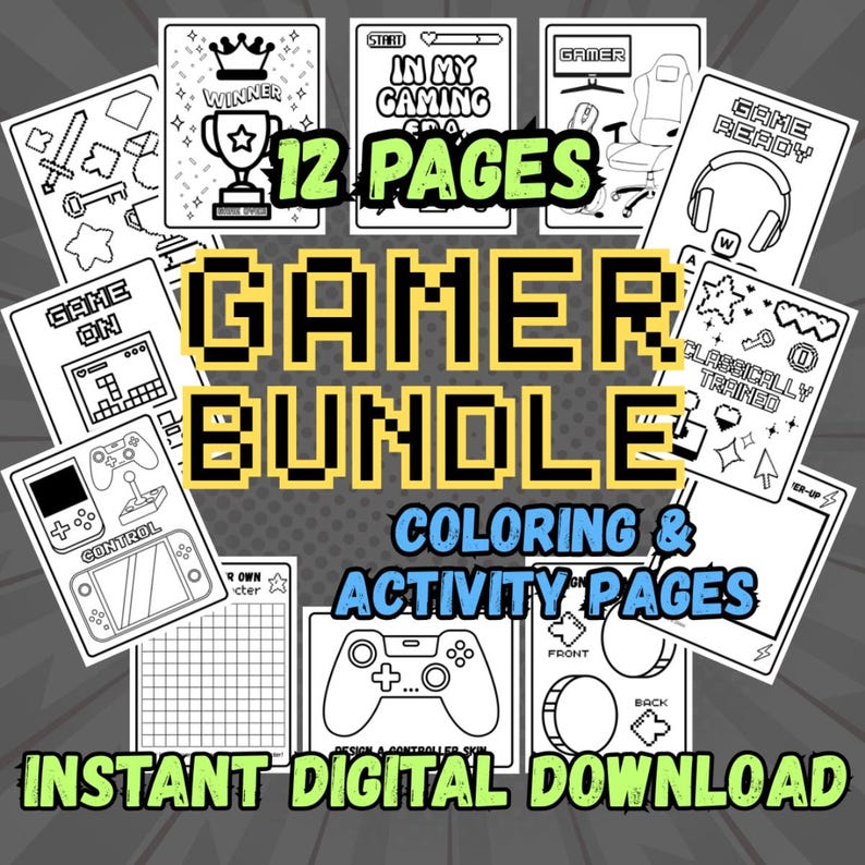 Gamer Coloring Pages & Activities Bundle 12 Fun Gaming Worksheets ...