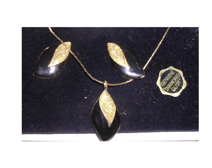 Genuine Diamond Dust Necklace and Earring Set in Navy Blue Sparkly and ...